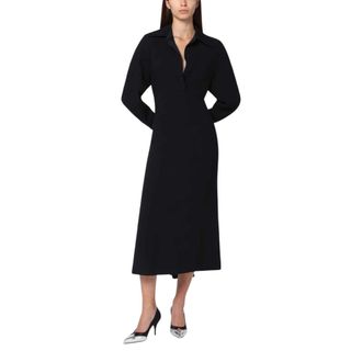 Victoria Beckham Satin-Hemdblusenkleid Midi - - Dresses - Damen - Schwarzk - S