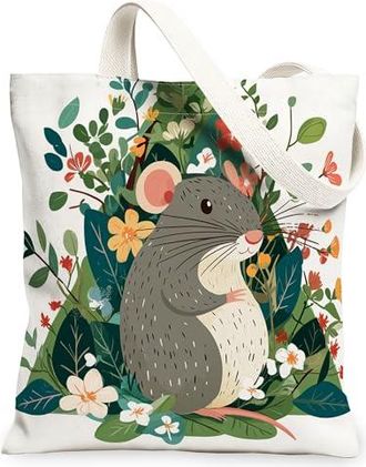 Generic Sac fourre-tout en toile avec motif de rat printanier et souris pour le shopping, 33 x 38,1 cm, sac d&eacute;picerie r&eacute;utilisable pour femme, joli motif bota