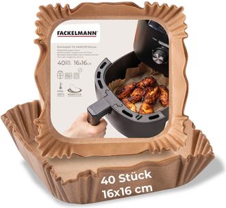 Fackelmann Fackelmann Backpapier f&uuml;r Hei&szlig;luftfritteuse - 16 x 16 cm eckig, 40-teilig, &ouml;l- und wasserfest, beschichtet - hitzebest&auml;ndig bis 220C, mikrowellen- und
