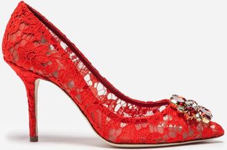 Dolce & Gabbana Pump In Taormina Lace With Crystals - Frau Pumps Und Slingbacks Rot Spitze 38.5