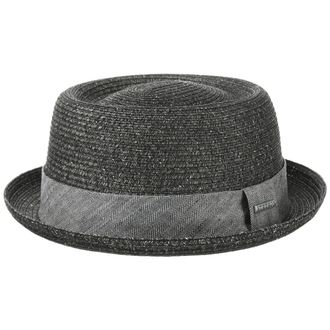 Stetson Strohhut Pork Pie Robstown Toyo Sonnenhut Damen Herren Strandhut Fedora Hut aus Toyo-Stroh Sonnenschutz 40 Frühjahr Sommer anthrazit XXL (62-63 cm)
