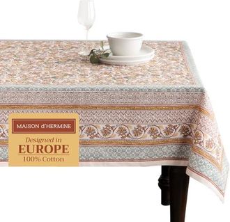 Maison d'Hermine Maison dHermine Nappe 100 % coton - 160 x 220 cm - Nappe de P&acirc;ques d&eacute;corative carr&eacute;e - Lavable - Pour d&icirc;ner de vacances, mariage, f&ecirc;te pr&eacute;natale, Nila