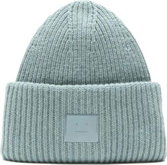 Acne Studios bonnet côtelé à patch Face - Bleu