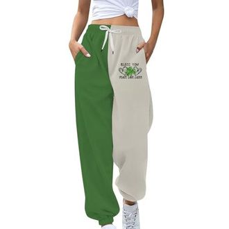 Generic Pantalon de surv&ecirc;tement &agrave; blocs de couleurs pour femme - Imprim&eacute; tr&egrave;fle - Cordon de serrage &agrave; la taille avec poches - Pantalon d&eacute;contract&eacute; et ample po