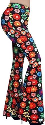 Minetom Femme Taille Haute Pantalon Patte delephant Bootcut Flare Évasé Pants Imprimé Années 70 Carnaval Hippie Disco Costume B Multicolore XXL