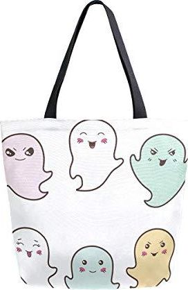 DJNGN Kawaii Ghosts Canvas Tote Bag Sacs dépicerie réutilisables Sac de transport fourre-tout avec poignées