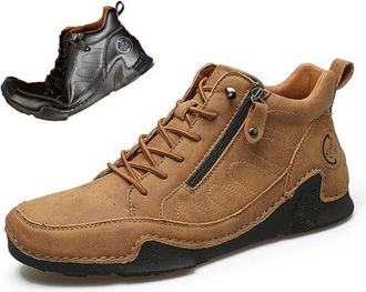 Generic Bottes &agrave; enfiler en cuir de qualit&eacute; sup&eacute;rieure pour homme, avec soutien de la vo&ucirc;te plantaire, semelle antid&eacute;rapante, fermeture &eacute;clair lat&eacute;rale, chaus