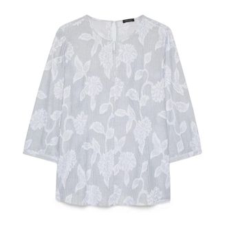 Fiorella Rubino Femme, Blouses et Chemises, Blanc, Taille: 44 FR Blouse en coton jacquard avec broderie florale