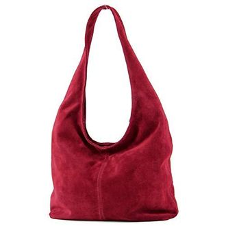 modamoda.de T150 Sac à bandoulière pour femme en daim fait main en Italie Taille L, rouge foncé, L