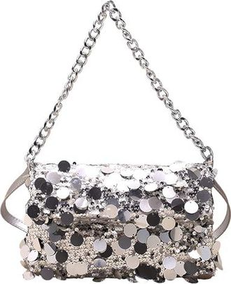 Jamron Femme Brillant Paillettes Sac Bandoulière à Rabat Sac à Main de Soirée SN0708333 Argent