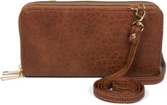 styleBREAKER Damen 2 in 1 Mini Bag Umh&auml;ngetasche mit genarbter Oberfl&auml;che, Geldb&ouml;rse, Handytasche, Schultertasche 02012364, Farbe:Mocca-Braun