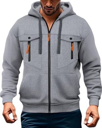 Generic Sweat &agrave; capuche l&eacute;ger pour homme avec fermeture &eacute;clair - L&eacute;ger - Grand et grand - D&eacute;contract&eacute; - Tendance - Automne - Avec fermeture &eacute;clair - Pour entr