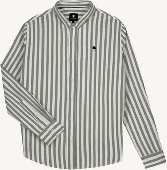 Faguo Chemise rayée vert foncé & écrue coton - IVOY