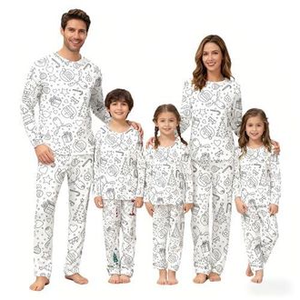 Generic Pyjama de Noël assorti pour la famille, pyjama coloré peint à la main, pyjama amusant de Noël à colorier de dessin animé, vêtements de nuit créatifs p