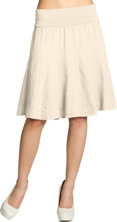 CASPAR Fashion Damen Midi Sommer Leinenrock Knielang Sommerrock mit Stretch Bund - RO014, Farbe:beige, Mode Gr&ouml;&szlig;e:XS-S