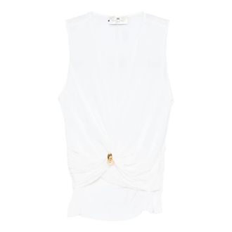 Elisabetta Franchi Femme, Tops, Blanc, Taille: 40 FR Top en jersey avec d&eacute;tail bijou