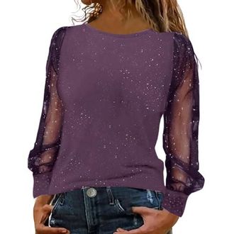 Generic Haut &agrave; paillettes Y2K pour femme - Grande taille - D&eacute;contract&eacute; - En maille - Manches longues - Confortable - Col rond - Tendance - Polyvalente - Tenda