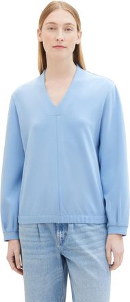 Tom Tailor Damen Basic Scuba Sweatshirt mit V-Ausschnitt, 34587 - Light Fjord Blue, M