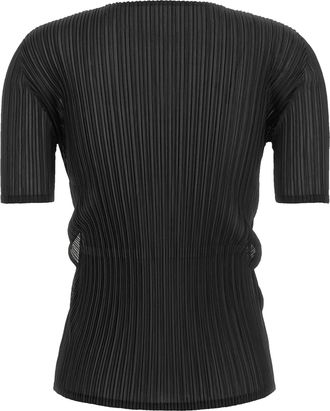 Issey Miyake Sheer Slit Pleats Blouse - Black