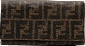 Fendi 2010-2025 längliches Portemonnaie mit Zucca-Muster auf beschichtetem Canvas - Braun