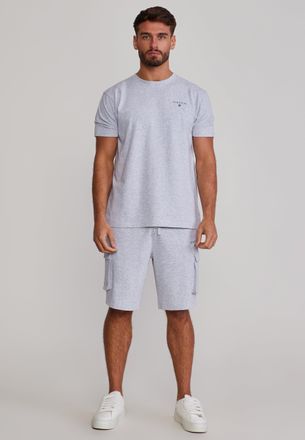 Siksilk Herren Grau Melange T-Shirt und Shorts Set XXL