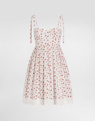 Dolce & Gabbana Small Rose-print Short Poplin Dress - Frau Kleider Mehrfarbig 42