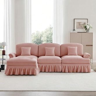 Generic Modulares L-Sofa 3 + 1 Sitze rosa Raupe - Mid-Century-Stil mit mobiler Fu&szlig;st&uuml;tze, Trichterarmlehnen und tiefem Sitzkomfort