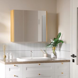 Kleankin Spiegelschrank, Badschrank mit 3 Regalen, H&auml;ngeschrank mit Spiegel, 3-T&uuml;riger Badspiegelschrank, Wandschrank f&uuml;r Schlafzimmer, Badezimmer, 68 x 22 x 6