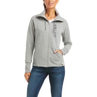 Ariat Womens Team Logo Full Zip Sweatshirt Long Sleeve in Heather Grey, Size Small, by Ariat