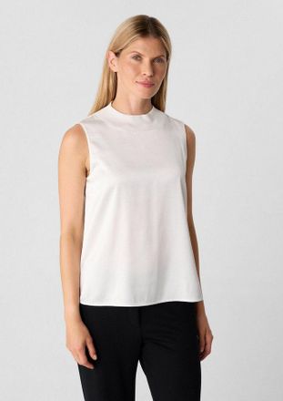 Comma Blusentop Bluse &Auml;rmellose Bluse mit Feinrippkragen