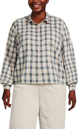 Lands End Verkürzte Flanellbluse, Damen, Größe:48-50 plus, Weiß, Baumwolle, by Lands End