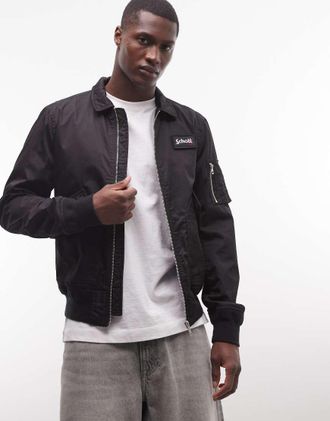 Schott NYC Bomber MA1 avec poche zipp&eacute;e et &eacute;cusson &agrave; logo - Noir