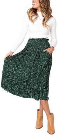 Hoerev Frauen Print Punkt mit Taschen Falten Langer Rock Beach Party Maxi Rock,Gr&uuml;n Punkt,XL