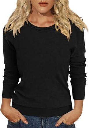 Minetom Pull Femme Chic Chaud Couleur Unie Col Rond Hauts Manche Longue Pullover en Tricot Hiver Leger Chic Et Elegant A Noir M