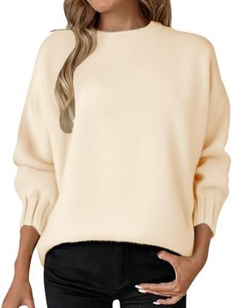 Generic Pull tricoté à col rond pour femme avec joli noeud imprimé pour femme, décontracté, ample, manches longues, vêtements dautomne et dhiver, Z05-jaune, L