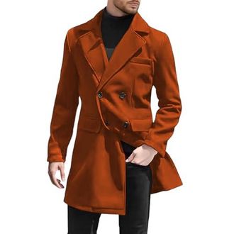Generic Trench long &agrave; boutonnage simple pour homme avec revers crant&eacute;, marron, XXL