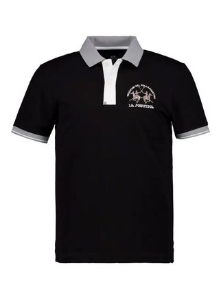 La Martina Herren Polo-Shirt schwarz Baumwoll-Piqu&eacute;