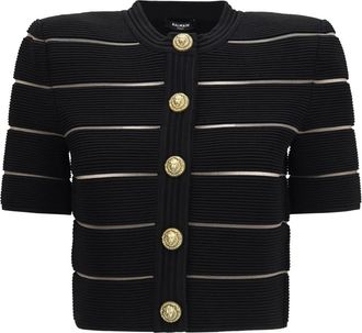 Balmain Kurzarm-Strickjacke mit Kn&ouml;pfen - - Knitwear - Damen - Schwarzk - M