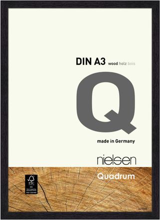 Nielsen Design Bilderrahmen, 29,7 x 42 cm (A3), Holz, Schwarz, Posterrahmen zum Aufhängen im Hoch- & Querformat, Echtglas, Quadrum