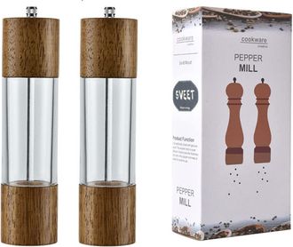 Generic Salz- und Pfefferm&uuml;hle, Kristall, Acryl- und Holz, mit Tablett, Kombi-Set, Holz- und Acrylm&uuml;hlen, verstellbare Grobheit, Keramikkernm&uuml;hle (ohne Tablet