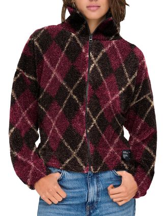 Only Damen Onleline Life L/S Zip Teddy SWT, Black Coffee, XS