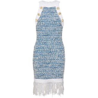 Balmain Fringed Tweed Mini Dress - - Dresses - Damen - Blau - S
