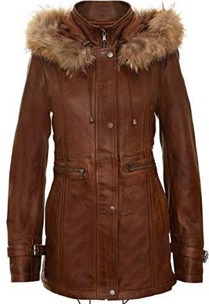 Infinity Leather Blouson en Cuir Chaud Bronzer pour Femme Parka à Capuche Détachable 4XL