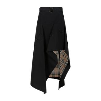 Burberry Femme, Jupes, Noir, Taille: 34 FR Jupe asym&eacute;trique doubl&eacute;e du motif Check
