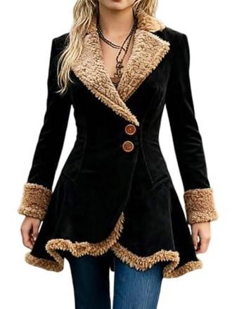 Generic Veste en daim doubl&eacute; Sherpa pour femme 2025 - Tenues tendance dautomne - Coupe ajust&eacute;e - Vestes polaire en similicuir - Manteaux dhiver, Noir, XXL