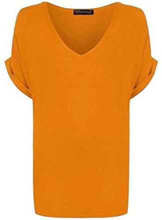 WearAll T-shirt ample à manches courtes et col en V pour femme - Noir - Taille Unique