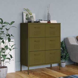 vidaXL Vidaxl - Sac en acier 80x35x101,5 cm - 6 tiroirs avec glissi&egrave;res &agrave; billes - Couleur vert olive - Capacit&eacute; 120 kg