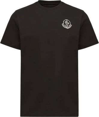 Moncler T-shirt en jersey de coton avec logo patch - Homme - Tops - Noir - Taille: M