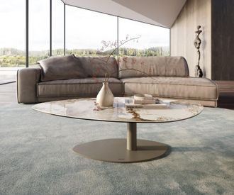 DELIFE Couchtisch Edge Organisch 140x76 cm Keramik Minas Melange Vibany Metall Effektfinish Titan, Couchtische