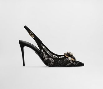 Dolce & Gabbana Slingback Rainbow Lace Aus Lurex-spitze - Frau Pumps Und Slingbacks Schwarz Spitze 36.5